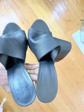 Vince | Shoes | Vince Addie Black Pebbled Leather Open Toe Mule Boots ...